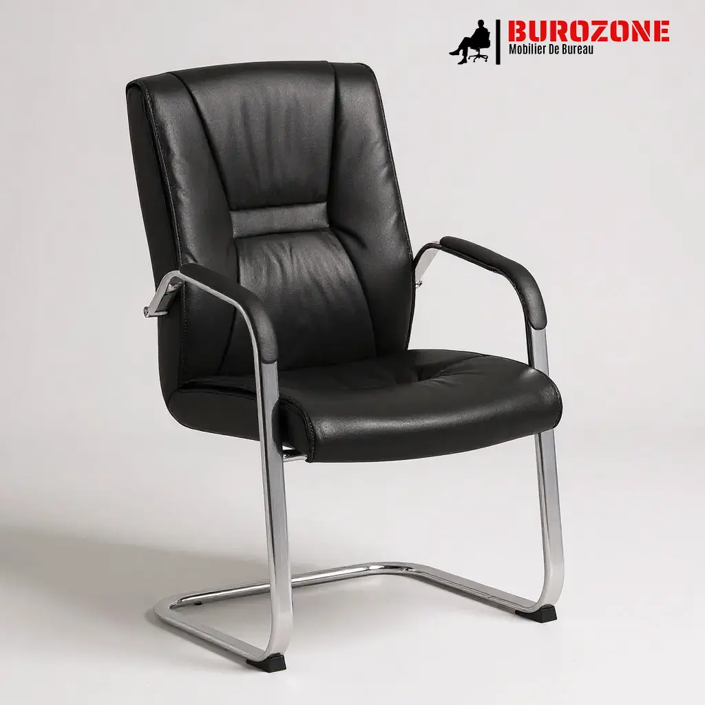 Chaise visiteur directeur en simili cuir noir | Burozone